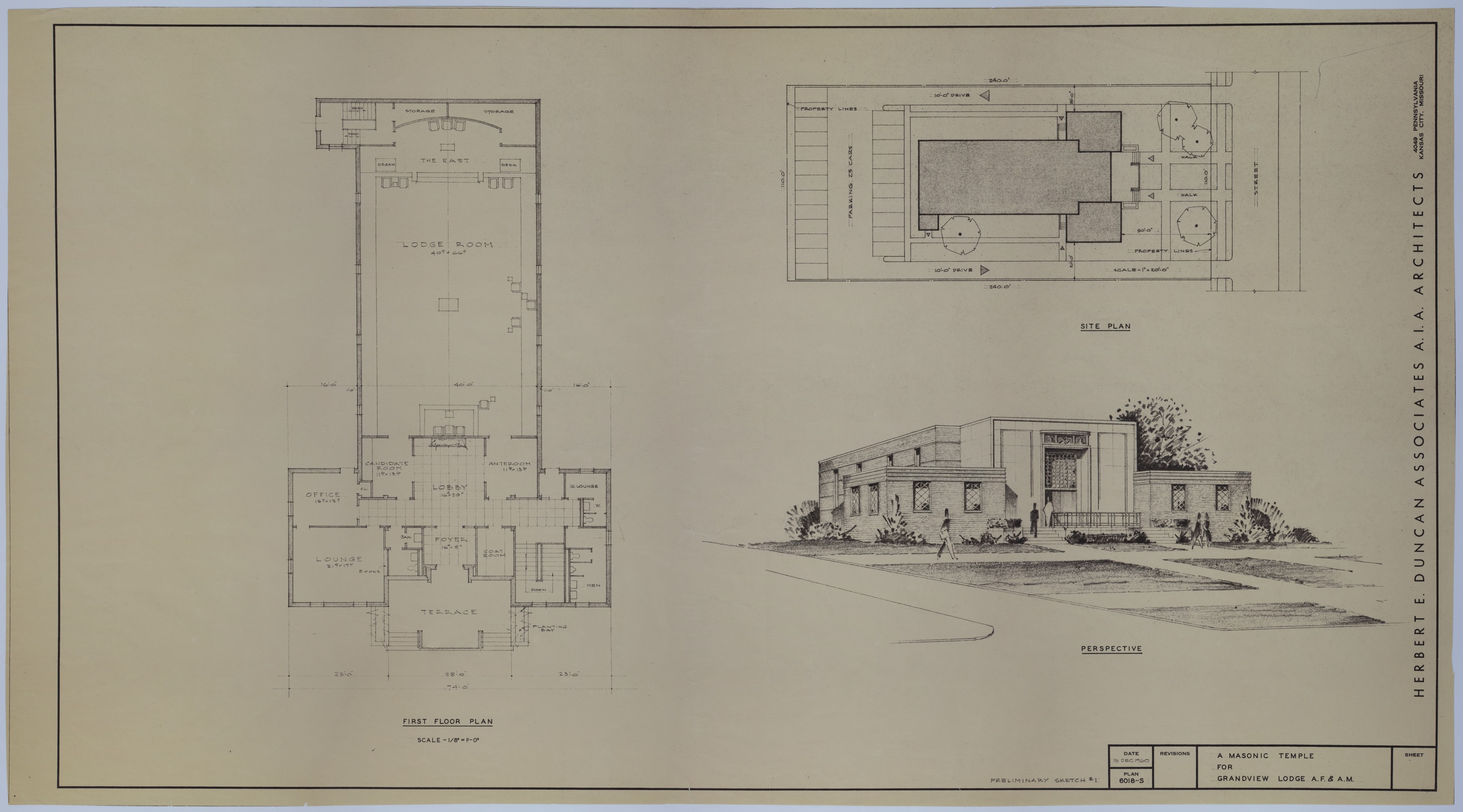 Drawing of a Planned Masonic Temple in Grandview, Missouri | Harry S ...