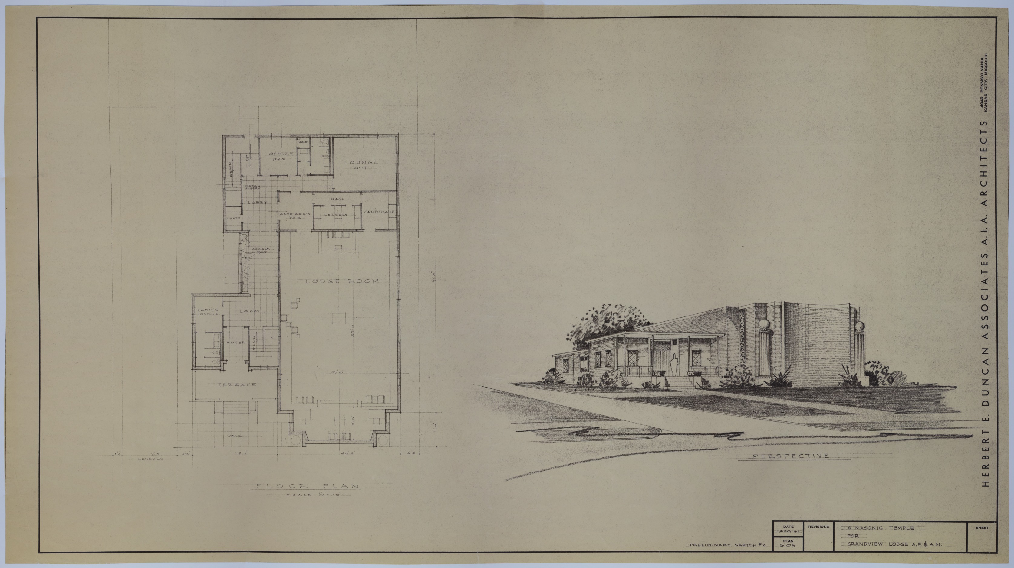 Drawing of a Planned Masonic Temple in Grandview, Missouri | Harry S ...