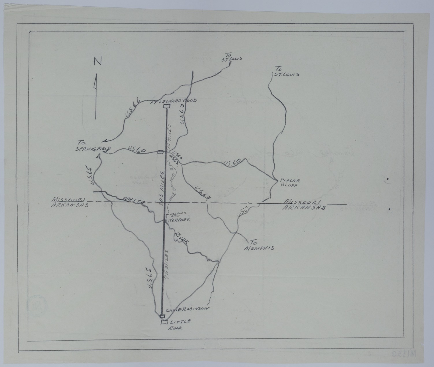Map of a Proposed Highway Between Fort Leonard Wood and Camp Robinson ...
