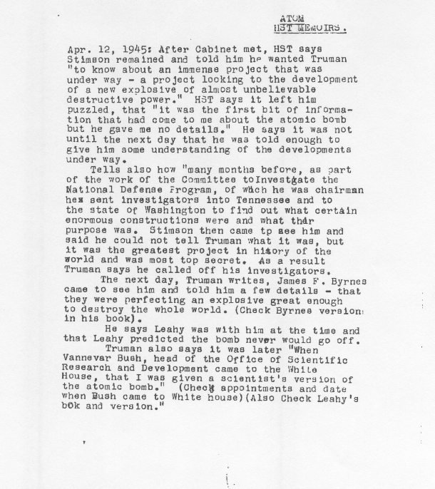 "Truman and the Atom Bomb" | Harry S. Truman