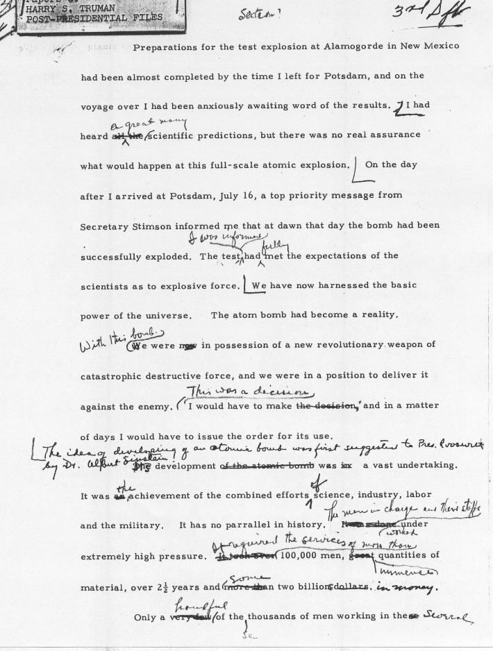 "The Atomic Bomb", third draft | Harry S. Truman