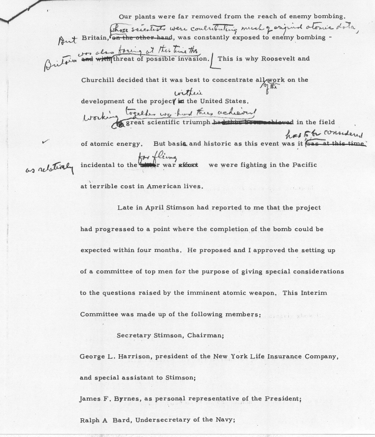 "The Atomic Bomb", third draft | Harry S. Truman
