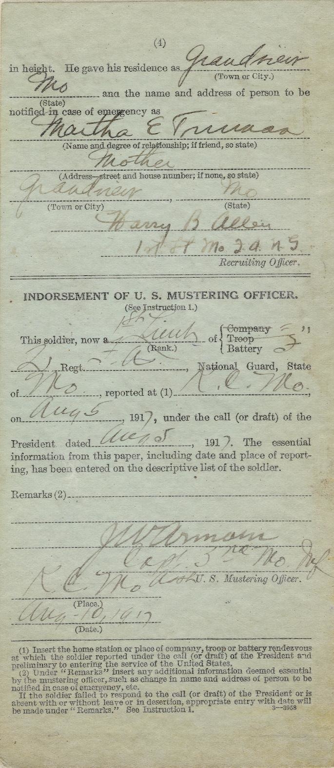 Harry S. Truman's National Guard Enlistment Papers | Harry S. Truman