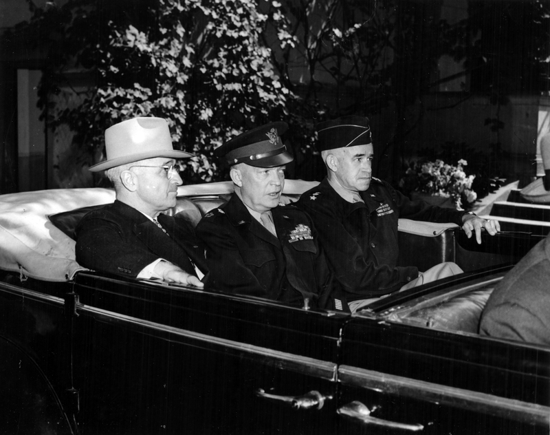 President Truman with General Eisenhower and General Bradley Driving to ...