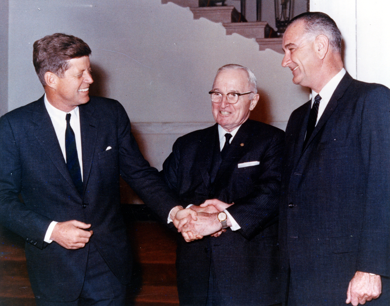 Truman, Kennedy, and Johnson in a three-way handshake | Harry S. Truman