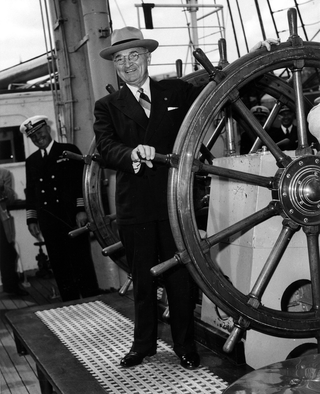 Truman at the helm of the Coast Guard Academy bark "Eagle" | Harry S ...