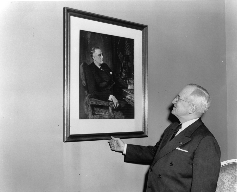 Harry S. Truman with photograph of late President Roosevelt | Harry S ...