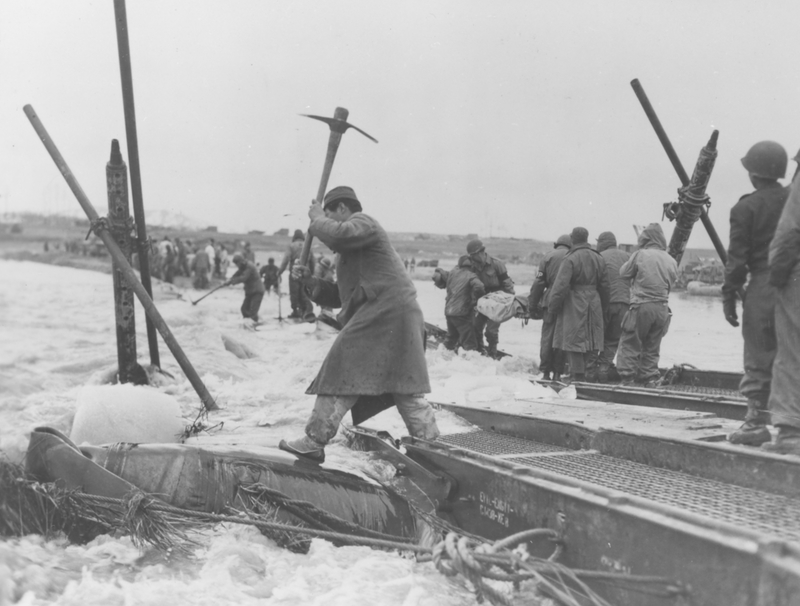 Pontoon bridge destroyed by heavy rains during Korean War | Harry S. Truman