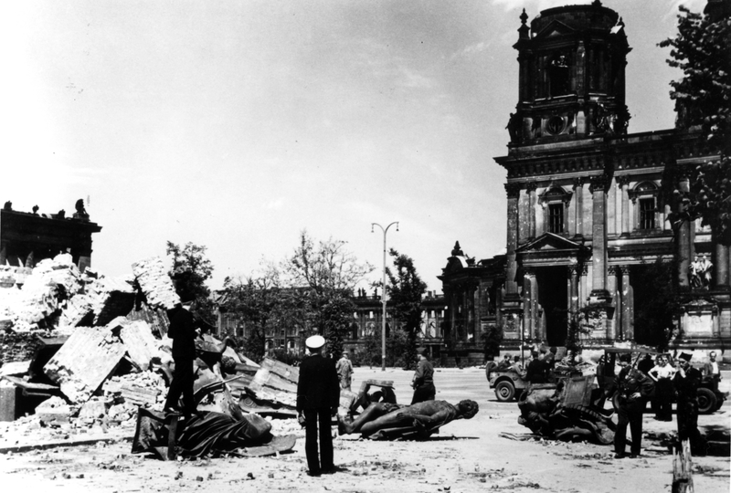 An air raid shelter in Berlin, Germany, crushed by bombs during World ...