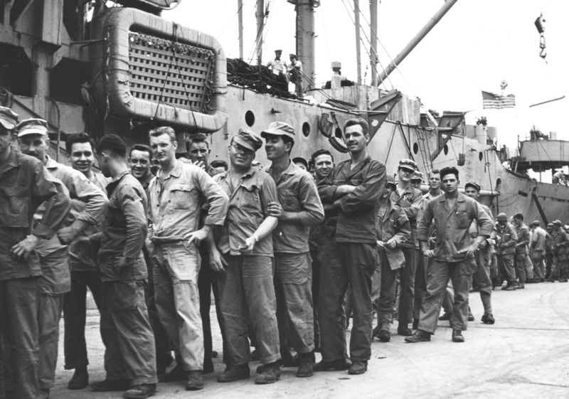 Young Marines waiting to board ship during Korean War | Harry S. Truman