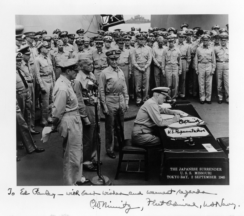 Nimitz Signs the Japanese Surrender Document Aboard the U.S.S. Missouri ...