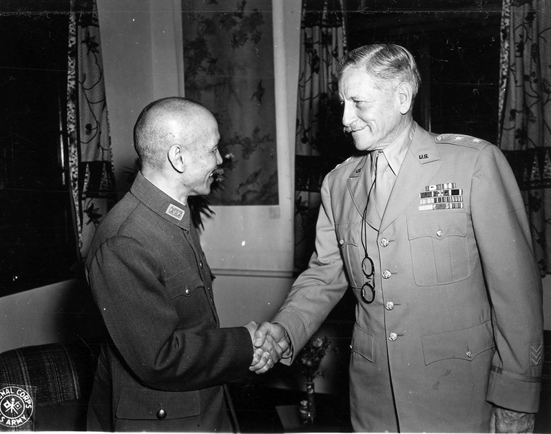 Generalissimo Chiang Kai Shek greets Major General Patrick J. Hurley on ...