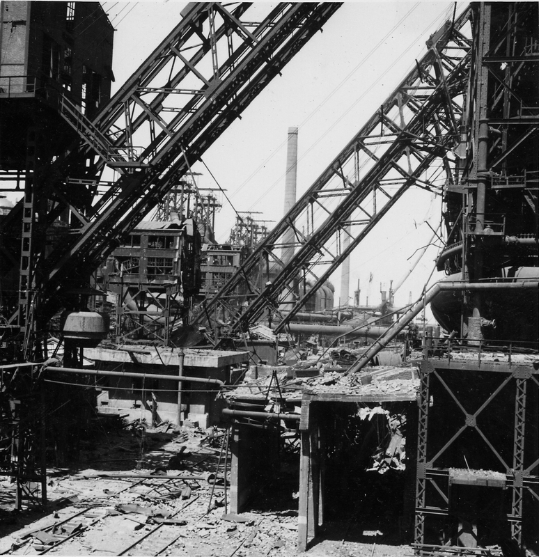 Damage at Manchuria Iron and Steel Company, Anshan, Manchuria | Harry S ...