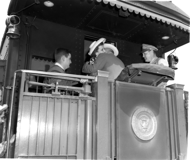 President Truman Embraces a Woman on the Train during his West Coast ...