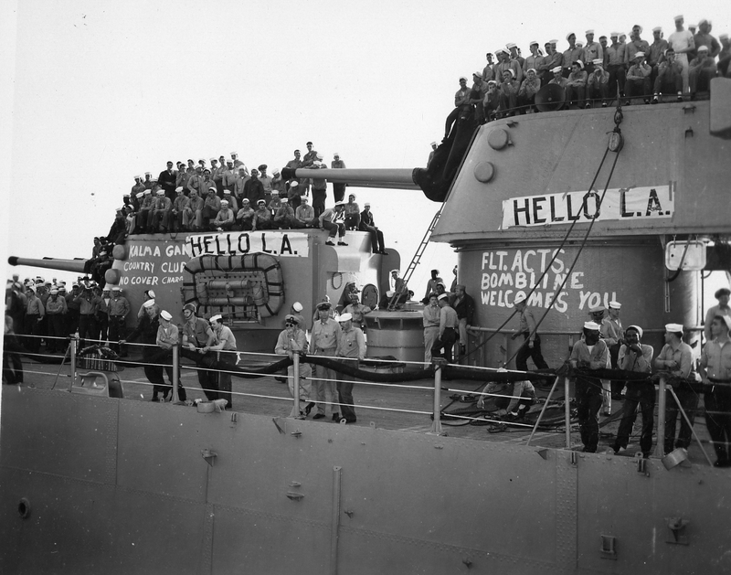 Crew Members of USS Manchester Greet the USS Los Angeles | Harry S. Truman