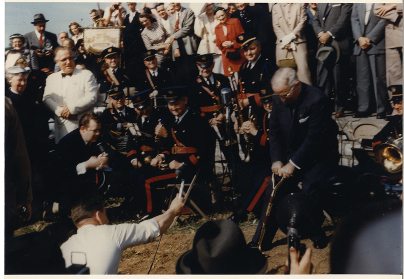 Harry S. Truman Digging First Shovelful at Ground Breaking Ceremony ...