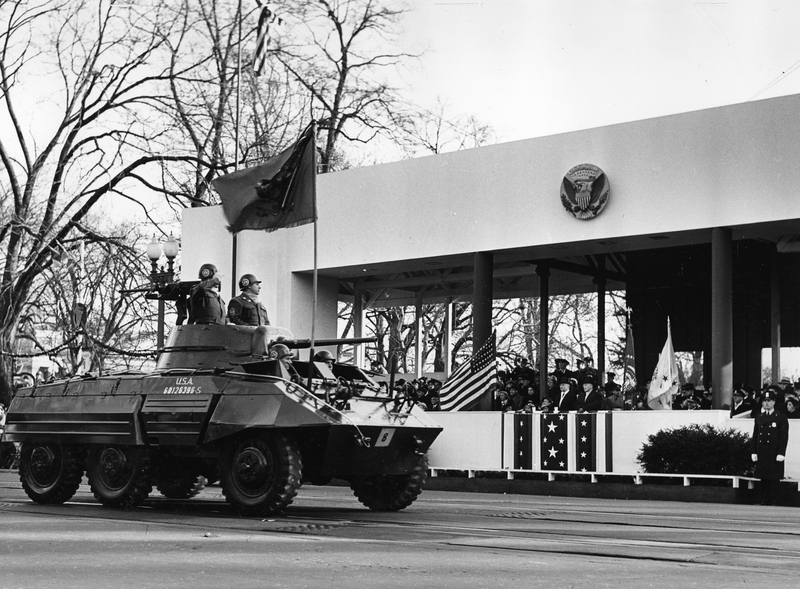 Military Tank Passes the Presidential Viewing Stand at Inaugural Parade ...