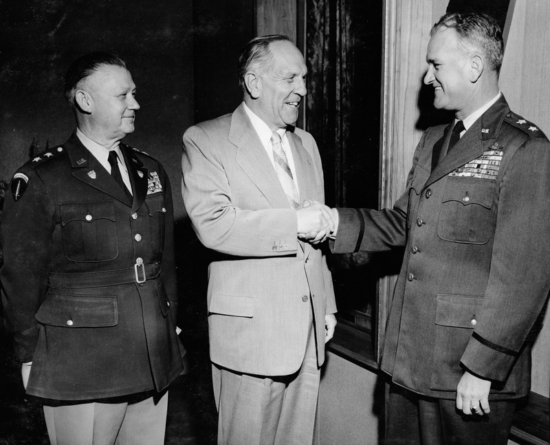 Major General Robert Landry with Goodwin Knight and Major General Earle ...