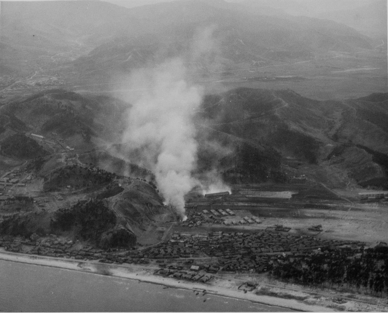 Troop Billeting Area in Wonson, Korea Set Afire by USS Manchester ...