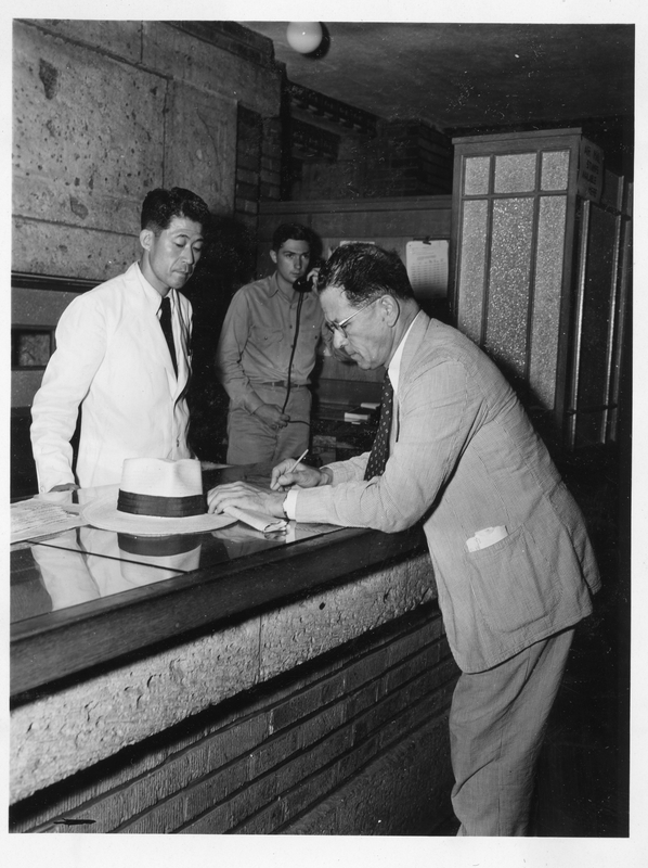 Senator Allen J. Ellender Checking Out of the Tokyo Imperial Hotel ...