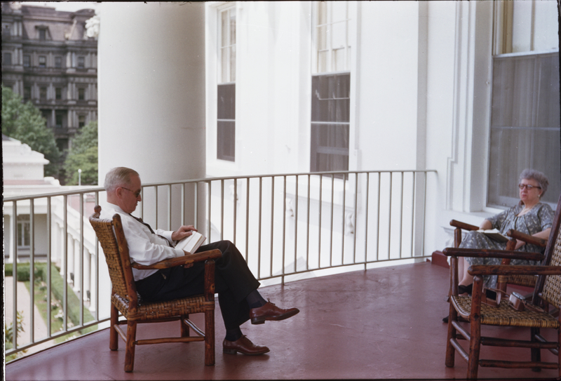 Harry S. Truman and Bess Truman Reading on Balcony of White House ...