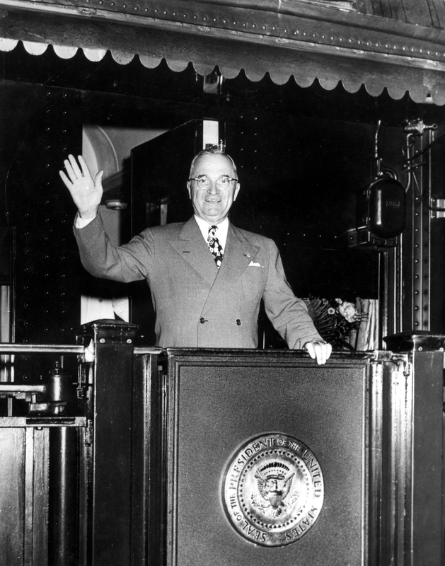 President Truman waving from the rear platform of a train | Harry S. Truman