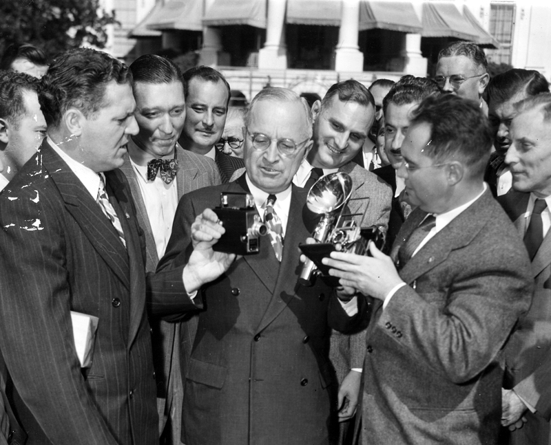 Truman with press camera and news photographers | Harry S. Truman