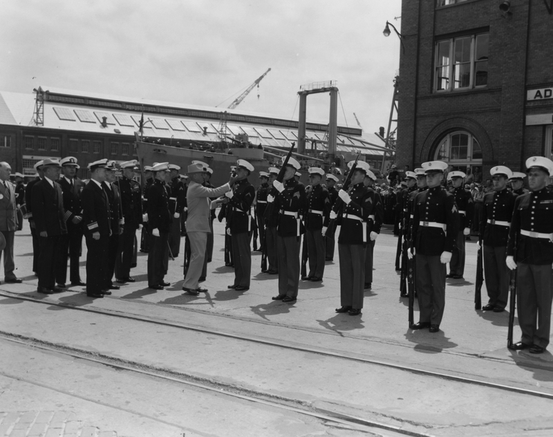 President Truman inspects Naval officers at Naval Shipyard, Bremerton ...