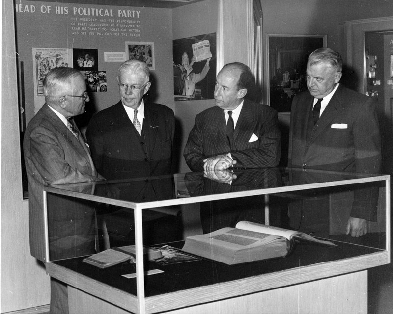 Harry S. Truman, Judge F. Ryan Duffy, Adlai Stevenson, and Jake More in ...
