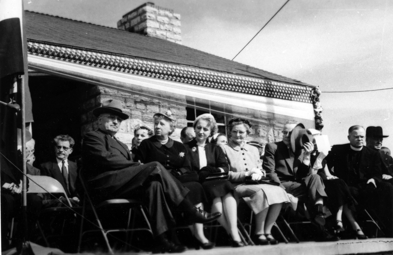 Former President and Mrs. Truman sitting on platform in Slover Park for ...