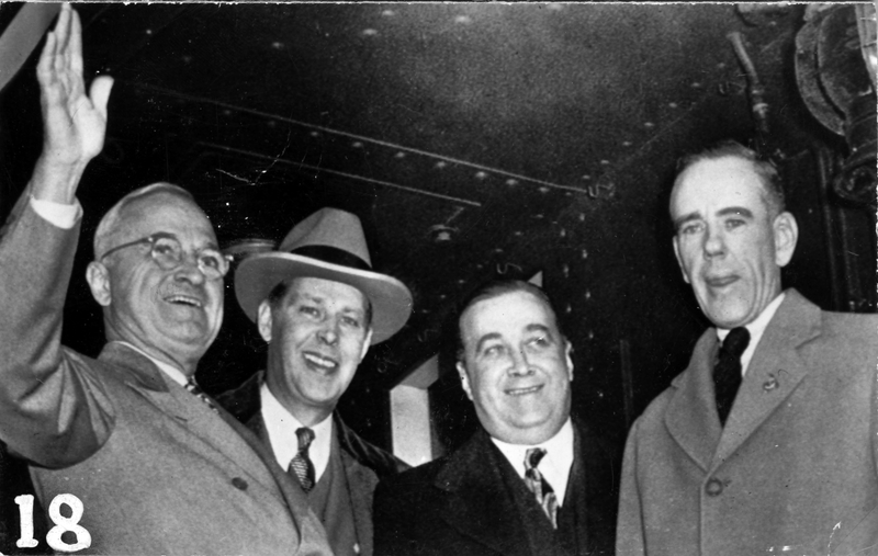 President Harry S. Truman on the campaign trail in 1948, on train with ...