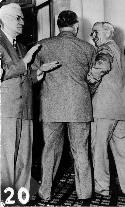 President Harry S. Truman on the campaign trail in 1948, walking ...