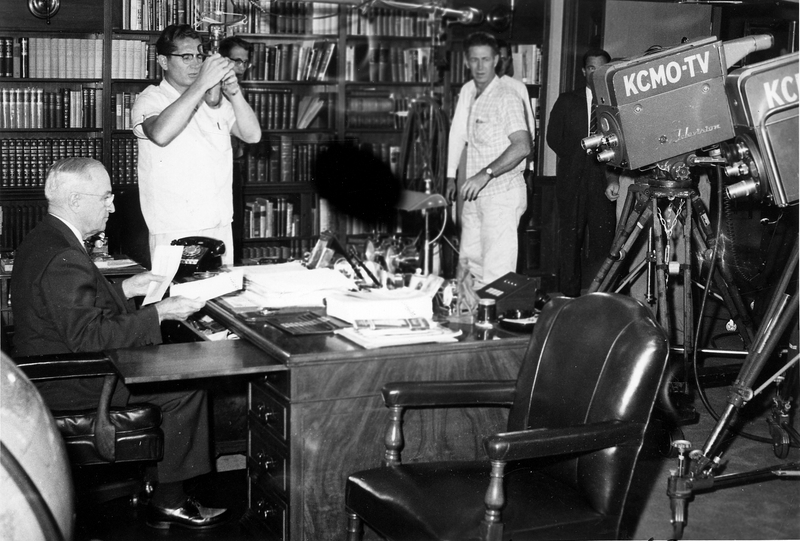 T.V. cameras at Truman's desk | Harry S. Truman