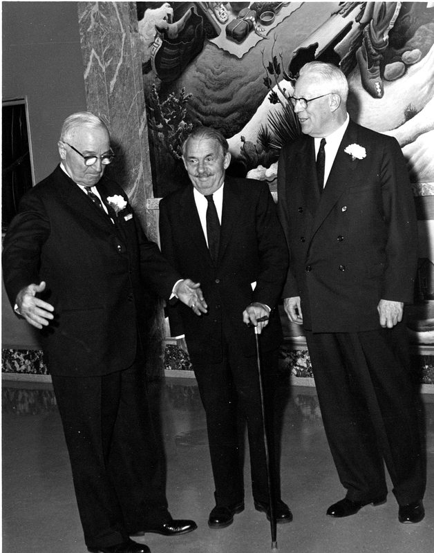 Truman, Benton, and Warren at dedication of mural | Harry S. Truman