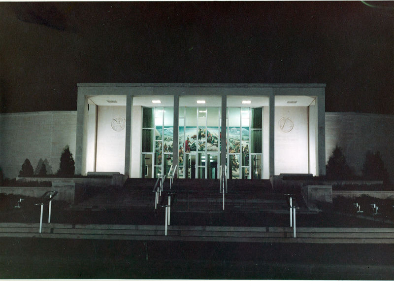 Truman Library and mural, at night | Harry S. Truman