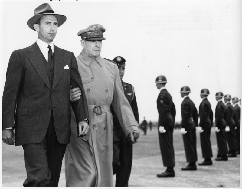 General Douglas MacArthur Escorting Secretary of the Army Frank Pace ...