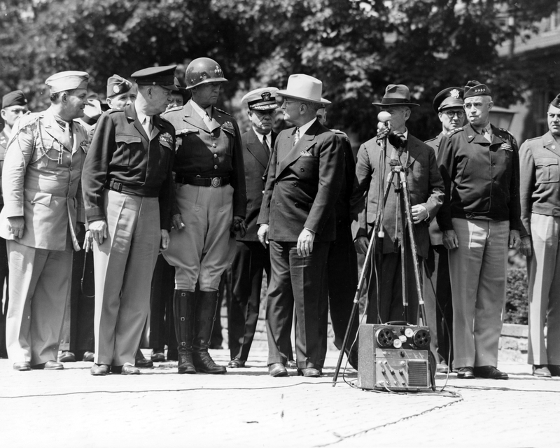 President Truman with Generals Eisenhower, Patton, Bradley, and others ...