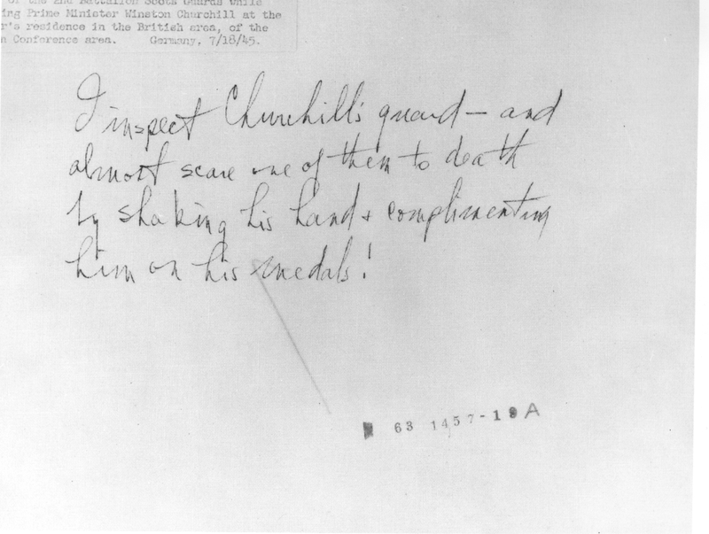 Back of photo showing Truman's handwriting during Potsdam Conference ...