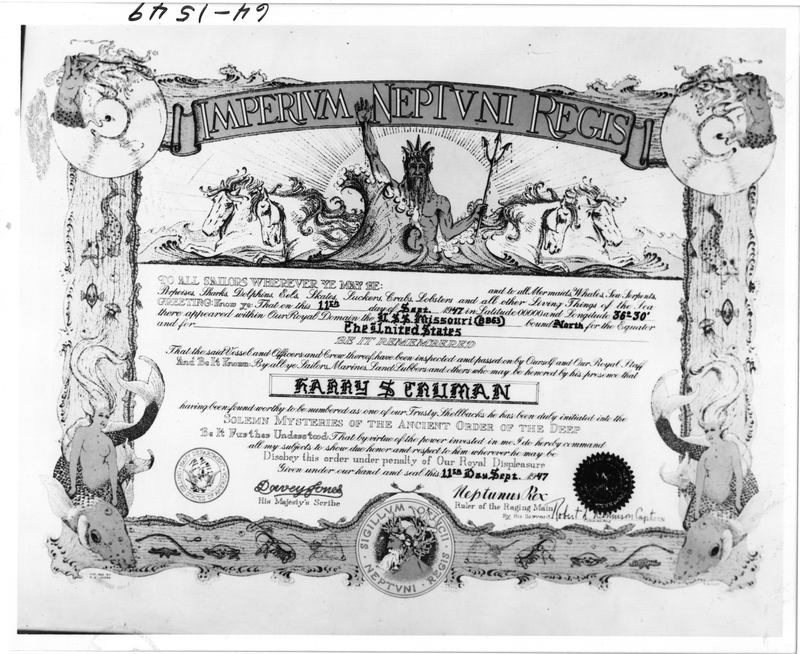 Certificate of Imperium Neptuni Regis | Harry S. Truman