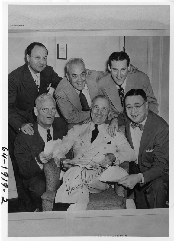 Harry S. Truman with Fred Canfil, Lew Barringer, Tom Evans, and Edward ...