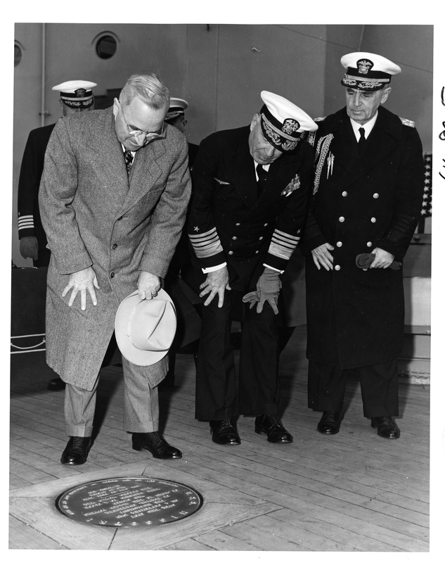 President Harry S. Truman Reading the Surrender Plaque on Navy Day ...