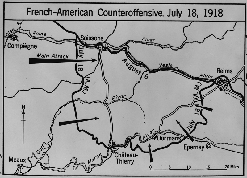 Map of the French and American counteroffensive, July 19, 1918 | Harry ...