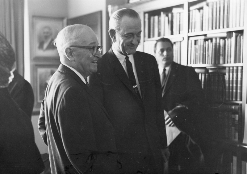 Harry S. Truman with President Lyndon B. Johnson at Truman Library ...