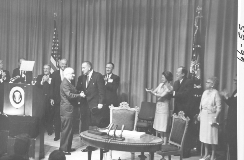 President Lyndon B. Johnson signs Medicare Bill at the Harry S. Truman ...