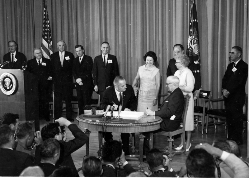 President Lyndon B. Johnson signs Medicare Bill at the Harrry S. Truman ...