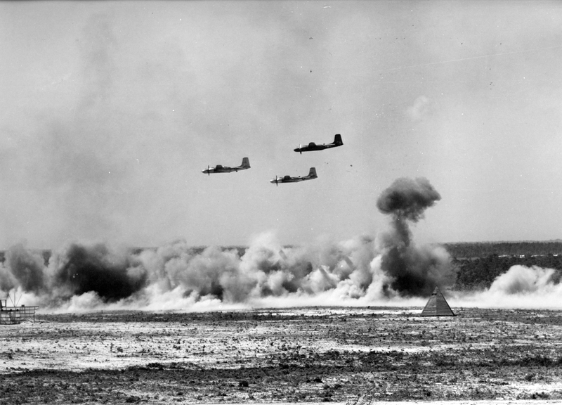 B-26 Invaders climaxing a low level strafing during demonstration at ...