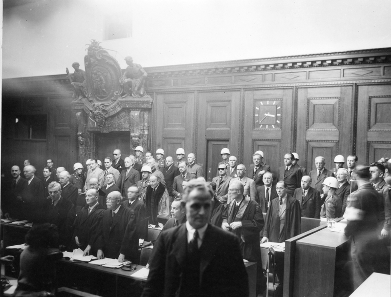 The prisoners' dock and their counsel at the Nuremberg War Crimes ...