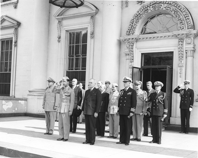 U.S. and Iraqi representatives standing on porch of White House | Harry ...