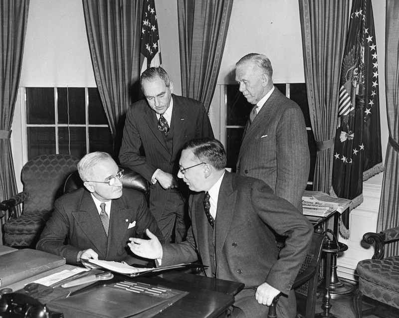 President Truman with Acheson, Marshall, and French Prime Minister ...