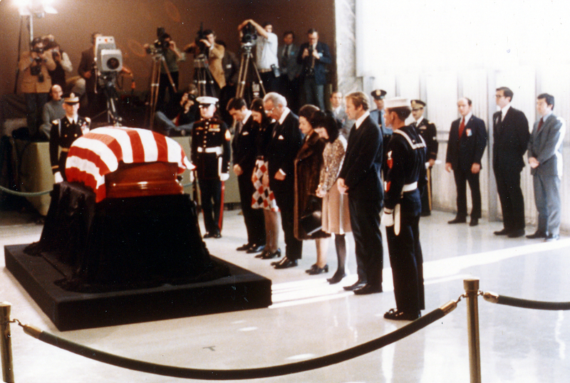 Former President Lyndon B. Johnson and family at the funeral of Harry S ...